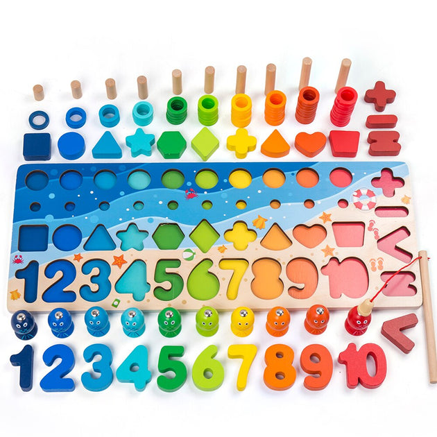 Kids Montessori Educational Wooden Geometric Shape Cognition Puzzle Ma ...