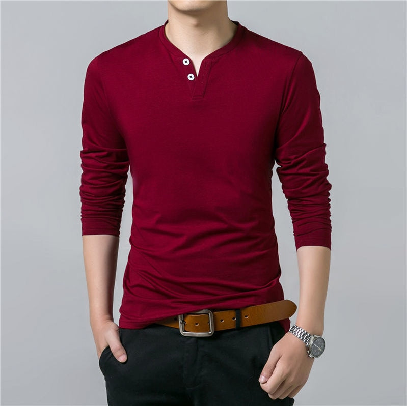 Henry Collar T Shirt Men Brand Soft Pure Cotton Slim Fit Tee Shirts ...