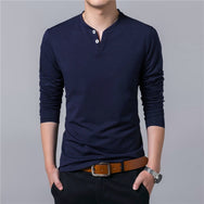 Henry Collar T Shirt Men Brand Soft Pure Cotton Slim Fit Tee Shirts ...