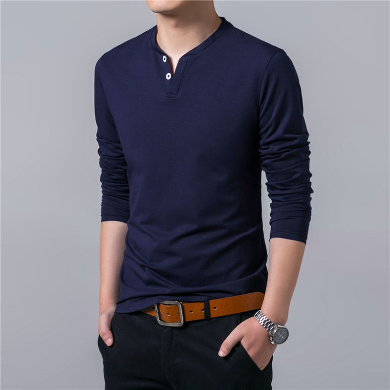 Henry Collar T Shirt Men Brand Soft Pure Cotton Slim Fit Tee Shirts ...