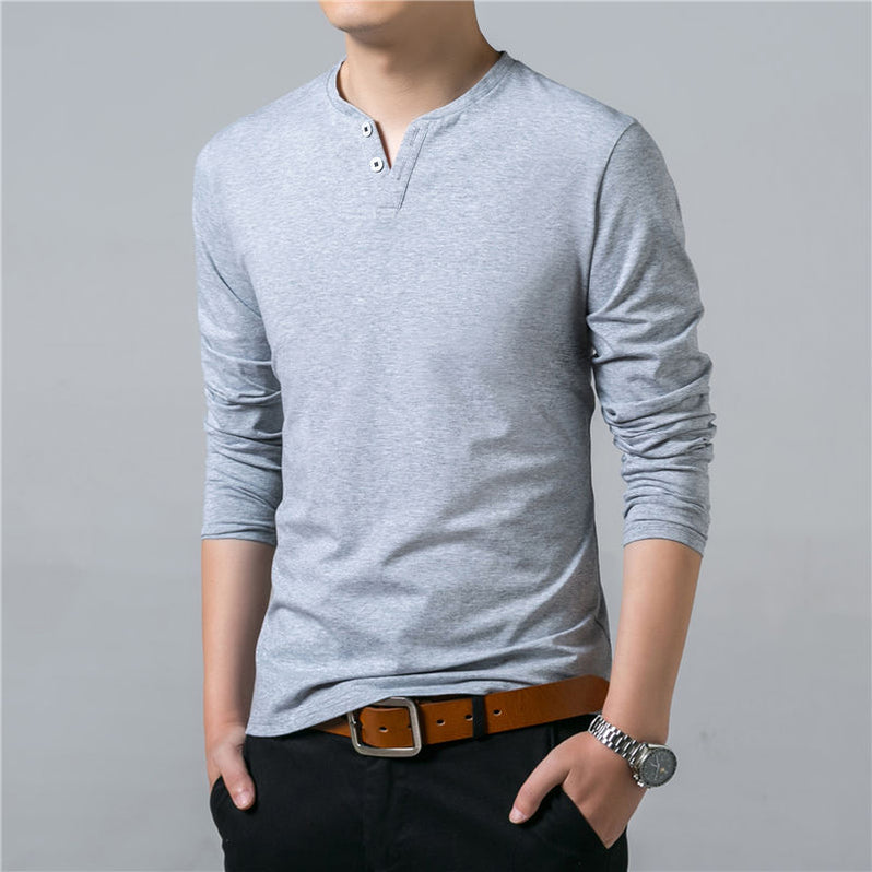 Henry Collar T Shirt Men Brand Soft Pure Cotton Slim Fit Tee Shirts ...