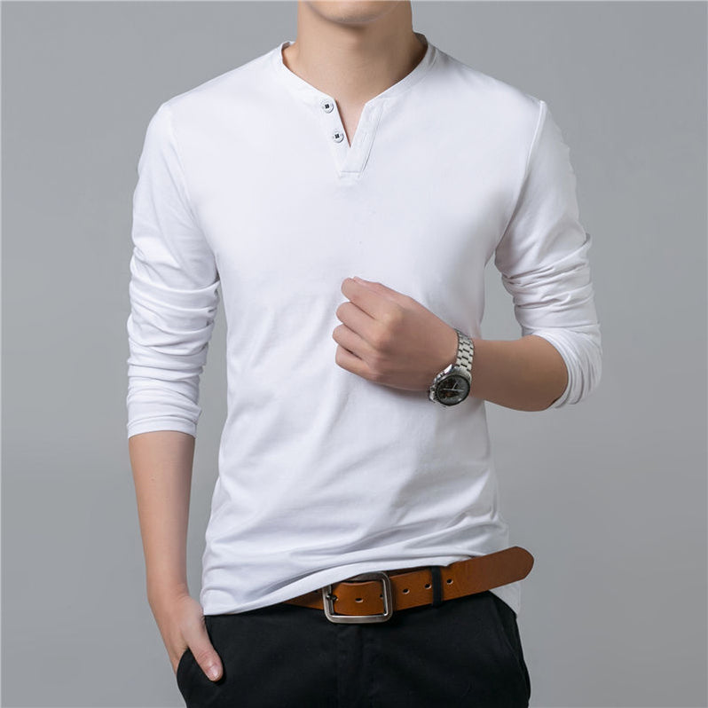Henry Collar T Shirt Men Brand Soft Pure Cotton Slim Fit Tee Shirts ...
