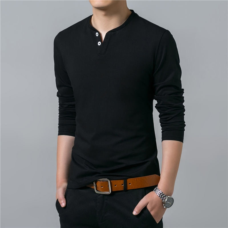 Henry Collar T Shirt Men Brand Soft Pure Cotton Slim Fit Tee Shirts ...