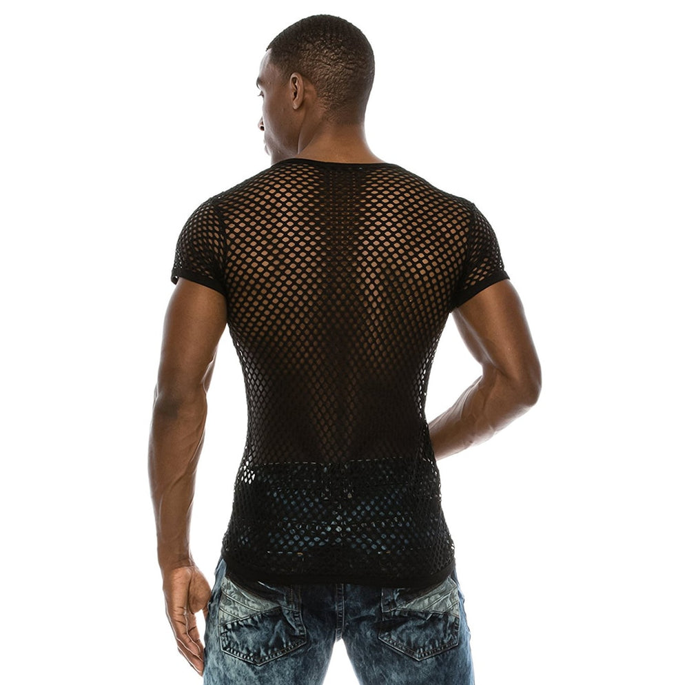 Fashion Sexy Short Sleeve Nightclub Wear T-shirt Men Party Perform Str ...